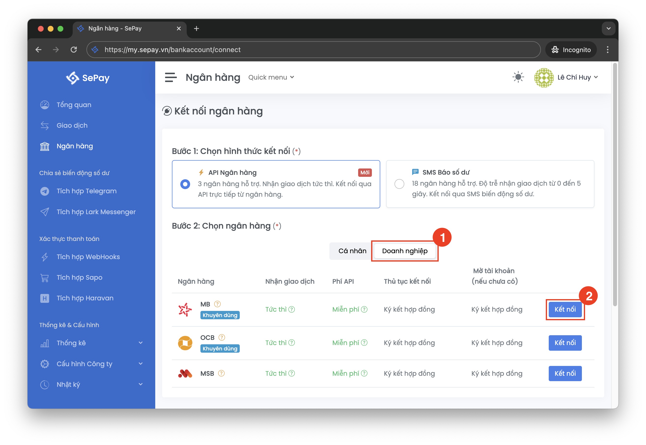 Hướng dẫn kết nối Ngân Hàng MB | SePay